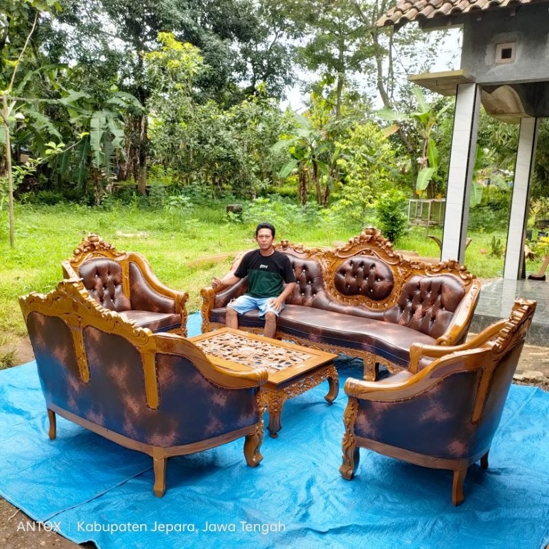 Jual kursi sofa tamu ukiran Ganesa royal mebel Jepara | Shopee Indonesia