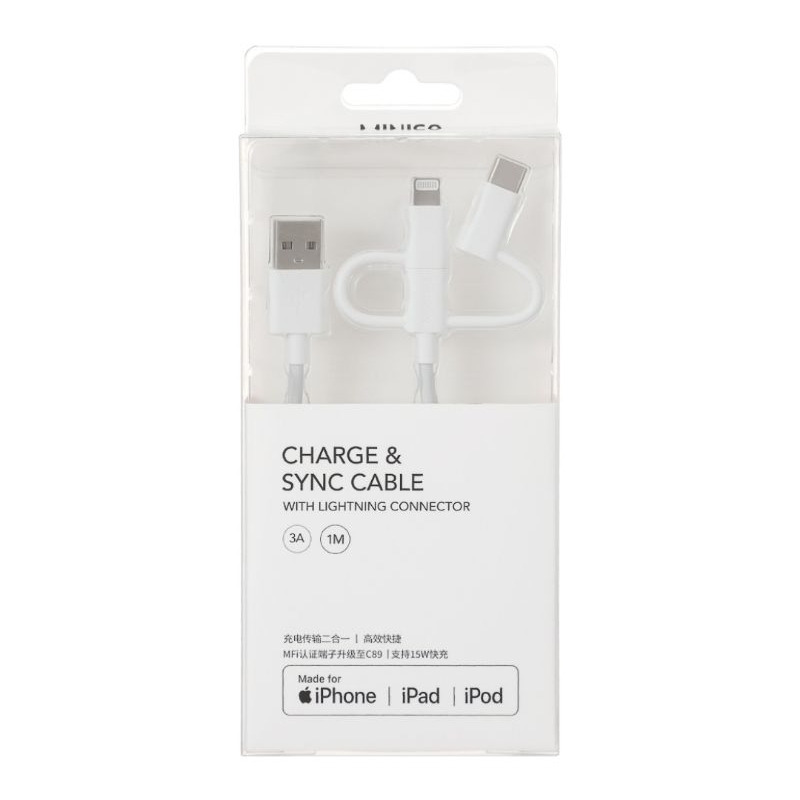 Jual MINISO 3in1 type C cable with lightning fast charge / kabel data ...