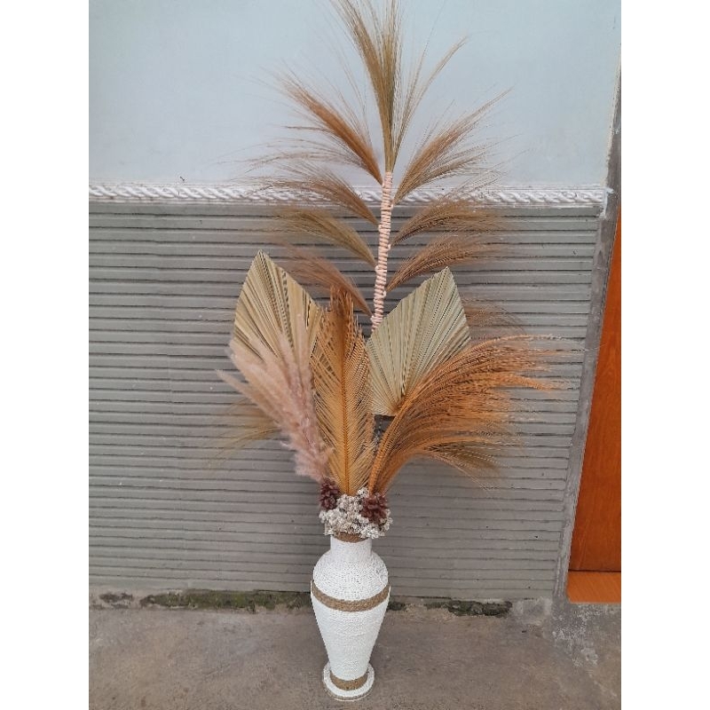 Jual set premium bunga kering rayung stik dan vas 50cm dekorasi rustik ...