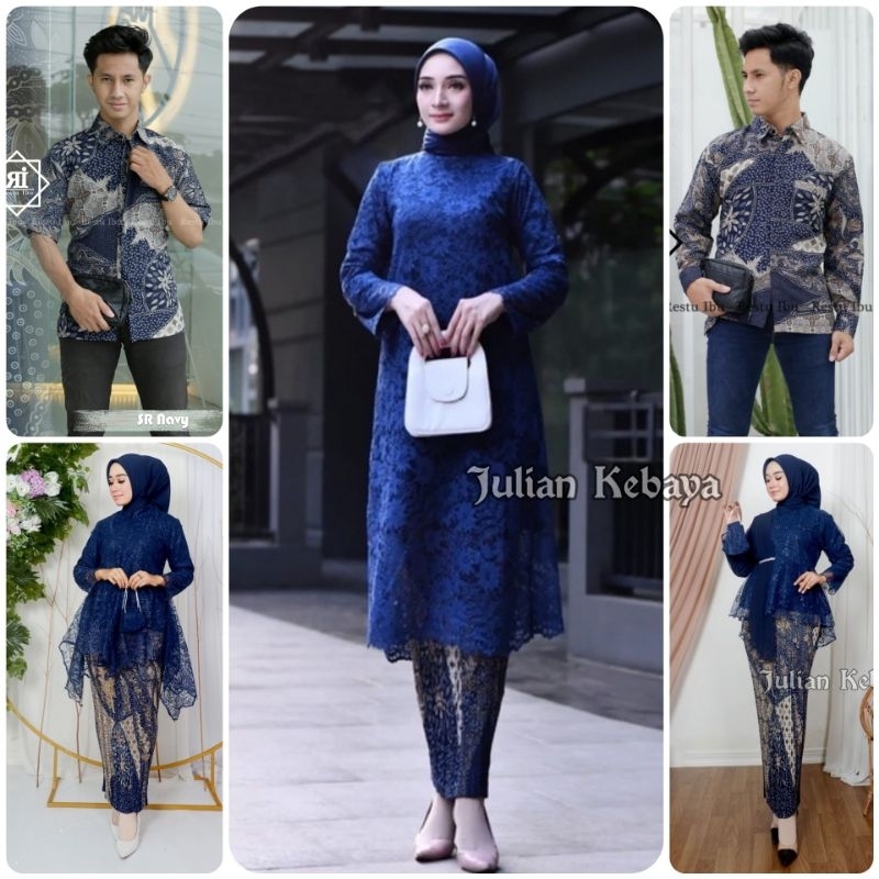 Jual Couple Kebaya Brukat Navy / Set Kebaya Couple Baju Batik Pria ...
