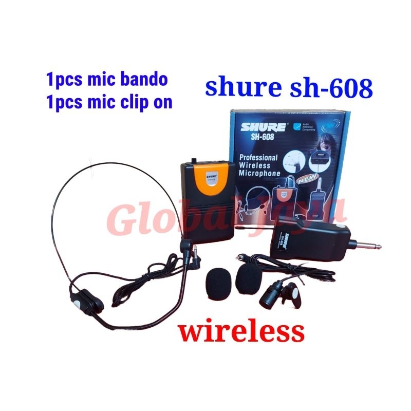 Jual wireless shure sh-608 mic clip on + mic bando/ mic wireless shure ...