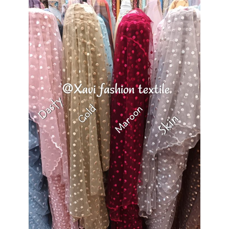 Jual Kain Tulle Embroidery Polkadot || Harga Per Setengah Meter (50 cm ...