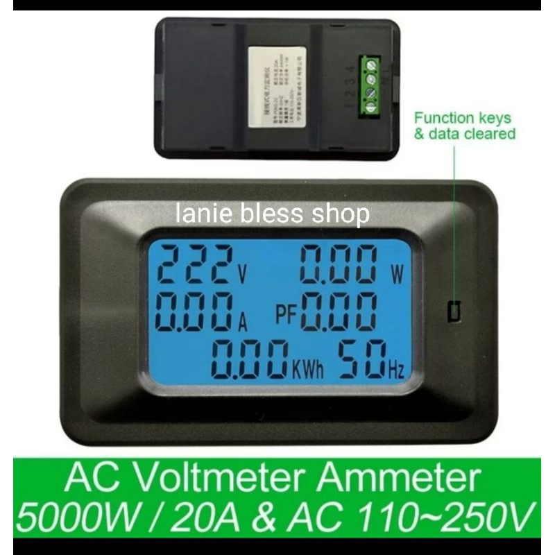 Jual power meter digital 20A 5 KW ammeter volmeter wattmeter multimeter ...
