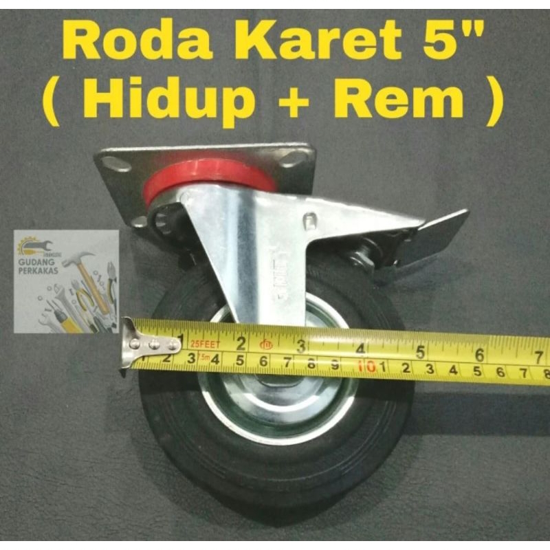 Jual Roda Karet 5" REM - Roda Hitam Lemari Etalase Troly Castor Gerobak ...