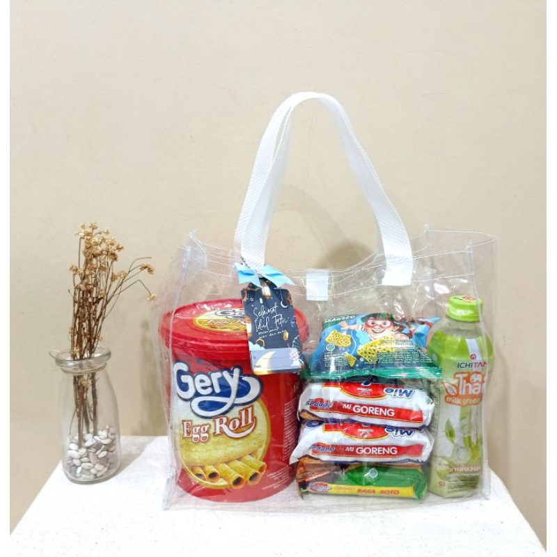 Jual Tas mika parsel lebaran transparan/ tas souvenir lebaran bening ...