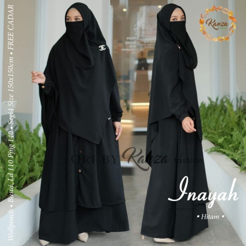 Jual gamis set khimar inayah syari woolpeach tebal adem ori by kanza | Shopee Indonesia