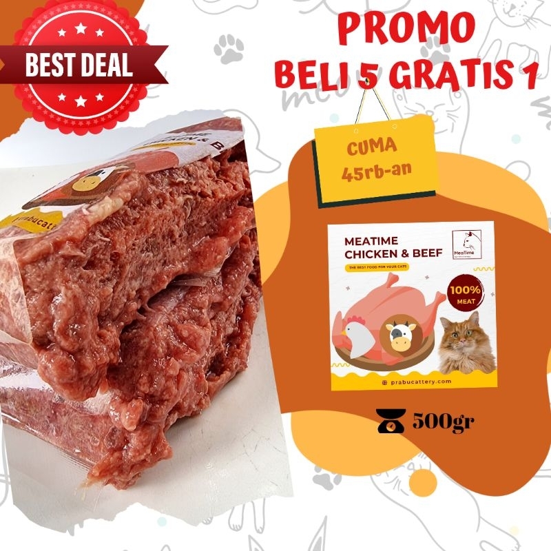 Jual PROMO BELI 5 GRATIS 1 MEATIME CHICKEN AND BEEF RAW FOOD KUCING ...