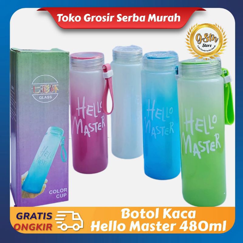 Jual TERMURAH Botol Minum Kaca Hello Master 450m Botol Slim Warna ...