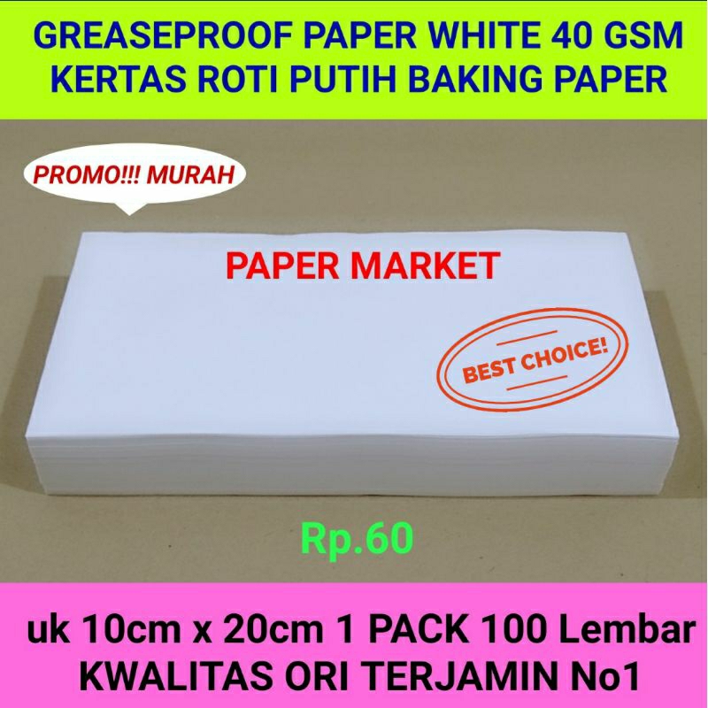 Jual KERTAS ROTI PUTIH BAKING PAPER GREASEPROOF PAPER 10cmx20cm 100 ...
