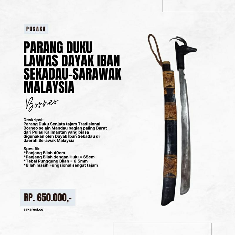 Jual Pedang Lawas Pusaka Prang Duku Borneo Kalimantan Dayak Malay antik ...