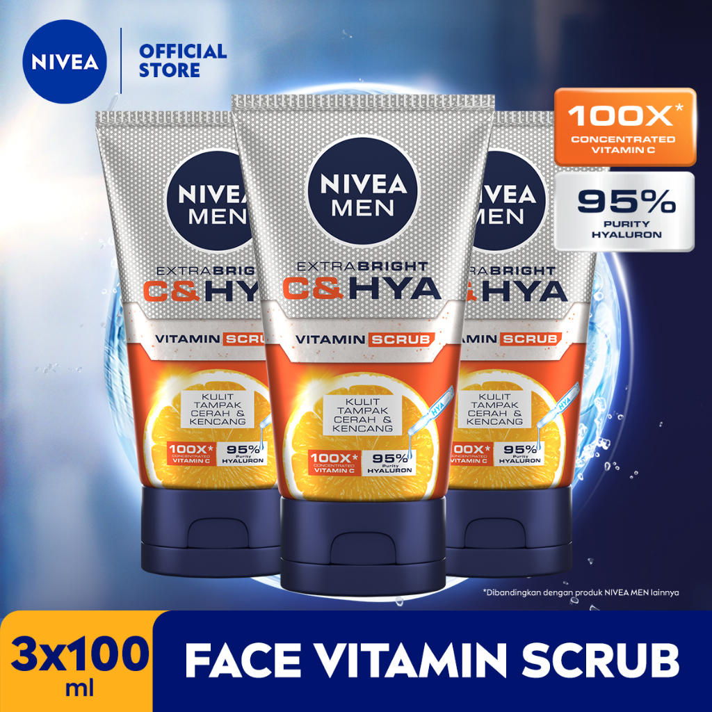 Jual NIVEA MEN Extra Bright C&HYA Vitamin Face Scrub 100ml Triplepack | Shopee Indonesia
