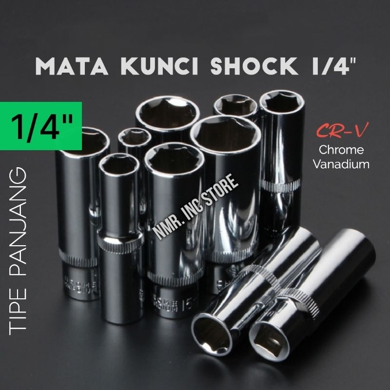 Jual Mata Kunci Shock 1/4 Silver Panjang Deep Wall, Sok, Sock, Socket, CR-V, Chrome Vanadium ...
