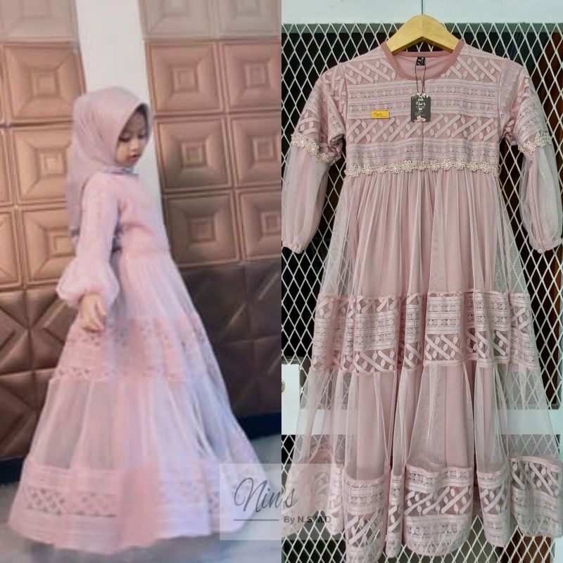 Jual NIN'S - VIONA GAMIS ANAK PEREMPUAN BAHAN BRUKAT MIX TILE PREMIUM ...