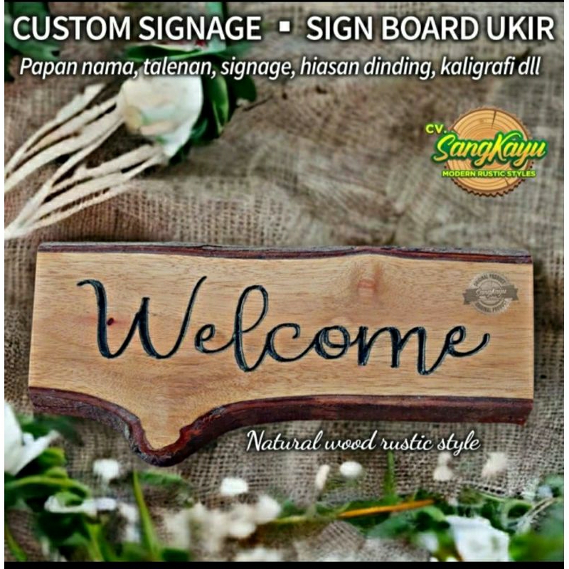 Jual Sign board kayu ukir rustic wood signage papan nama talenan ...