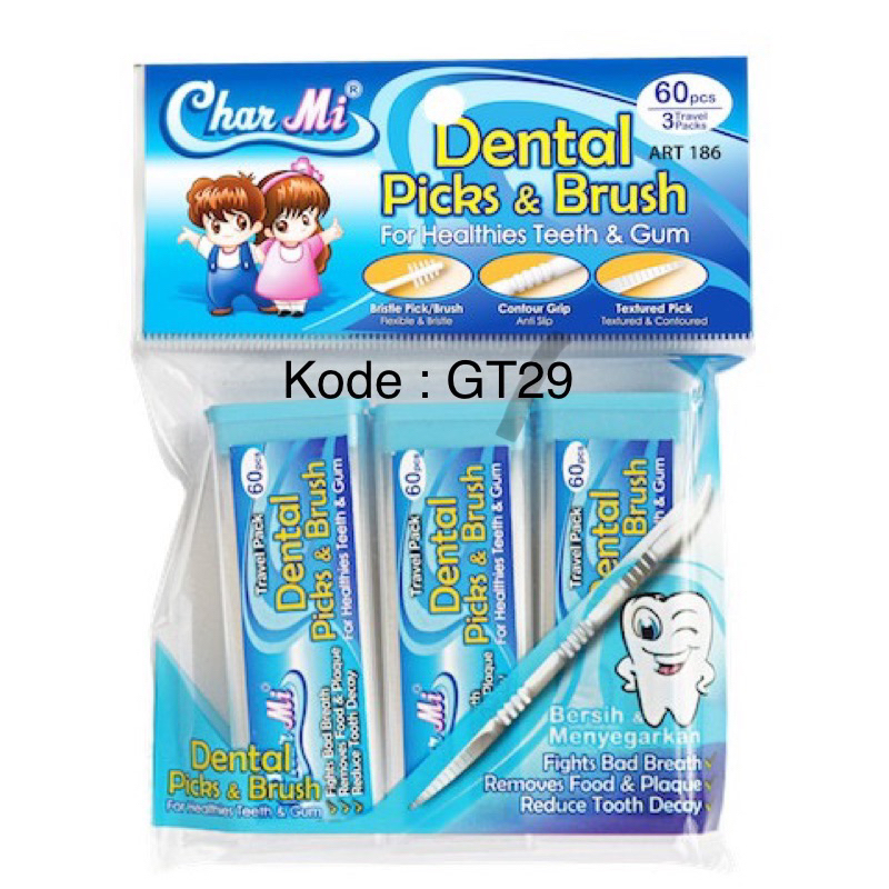 Jual Charmi Dental Picks & Brush isi 180 Tusuk Gigi Benang Dental ...