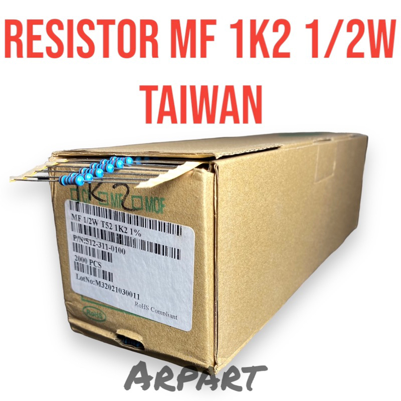 Jual x10 resistor 1k2 1/2 watt metal film taiwan kaki tembaga | Shopee ...