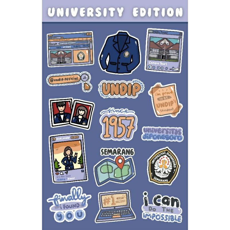 Jual [14-15 PCS] STIKER UNDIP GLOSSY LUCU UNTUK HP, LAPTOP, JURNAL DLL ...