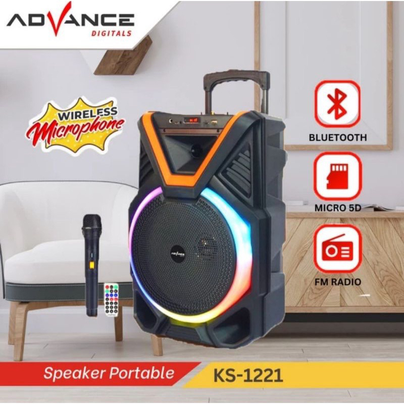Jual Speaker portable Advance KS-1221 ampli meeting 12 inch + Mic Wireless. Bluetooth Radio ...