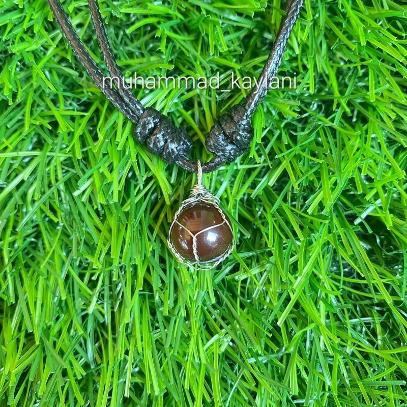 Jual kalung liontin wire wrapping simpel batu akik yaman wulung bulat ...