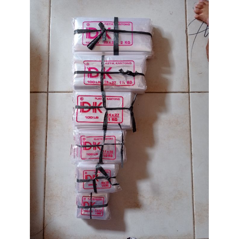 Jual Plastik bening kiloan DK 2kg, 1,5kg, 1kg, 1/2kg, 1/4kg, 1ons. Harga per ikat isi 5 pcs ...