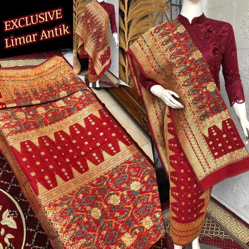 Jual Exclusive Songket Limar Antik ORI Motif limar Cantik manis burgundy / Songket Tenun ...
