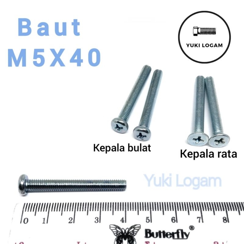Jual 50 pcs baut M5 X 40 JP / JF Kepala bulat atau Kepala Rata | Shopee Indonesia