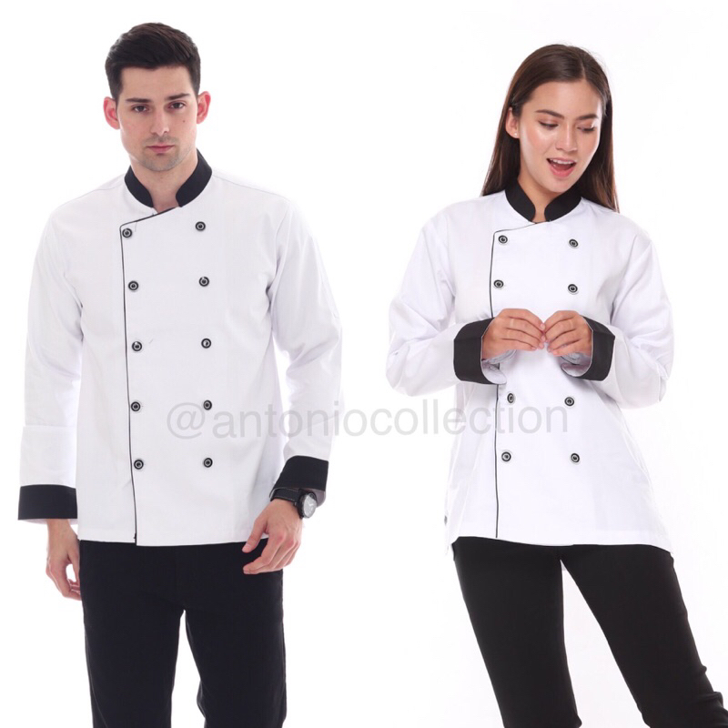 Jual Baju Koki / Chef Jacket Putih Lis Hitam Lengan Panjang | Shopee ...