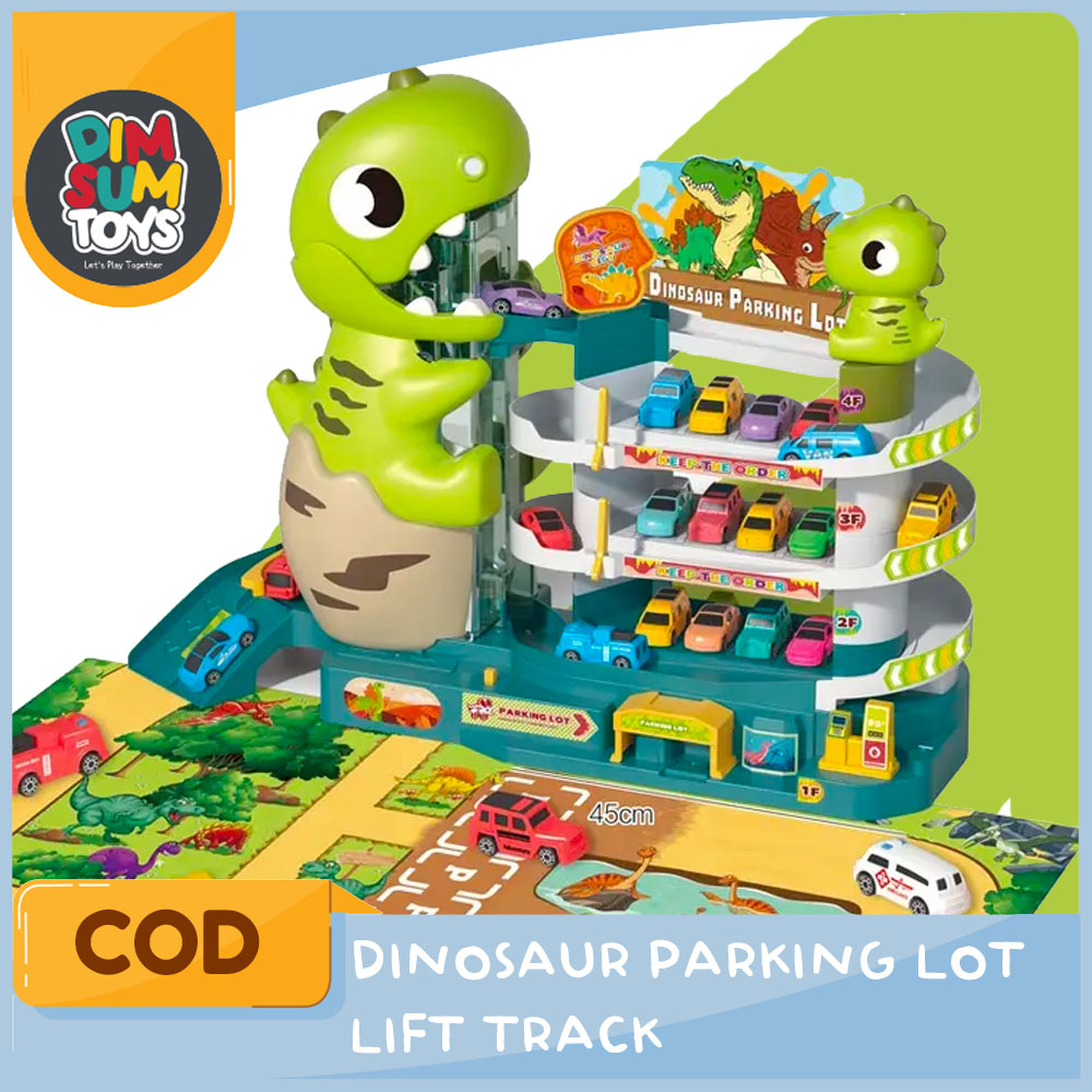 Jual Mainan Track Dinosaur Parking Lot Lift Elevator Dino Mobil Diecast ...