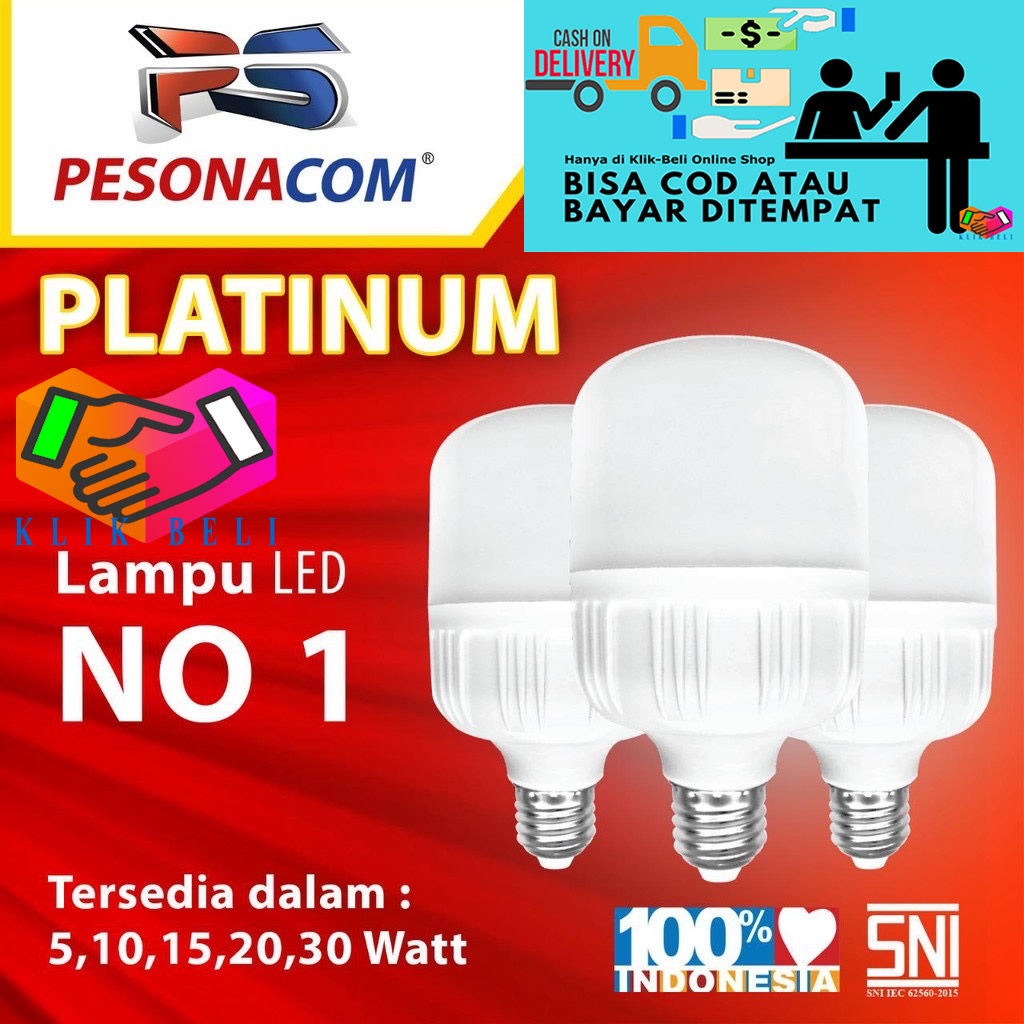 Jual Pesonacom Lampu LED Bohlam Bulb Tabung Kapsul Lampu Rumah Kantor Terang SNI 5W / 10W / 15W ...