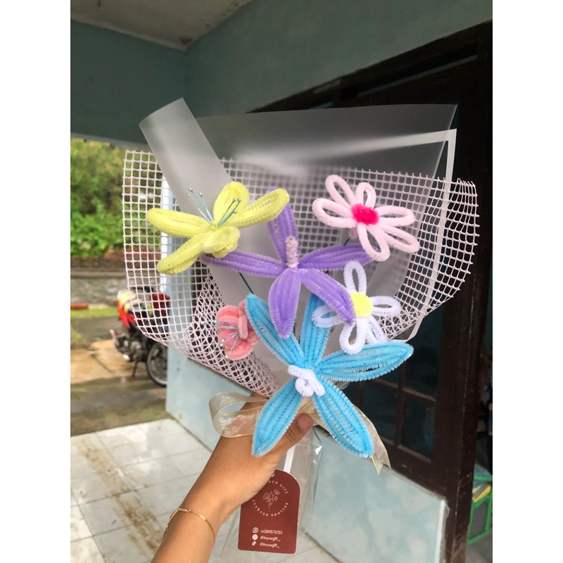 Jual Buket Bunga Kawat Bulu Pipe Cleaner Flower Pipe Cleaner Flower