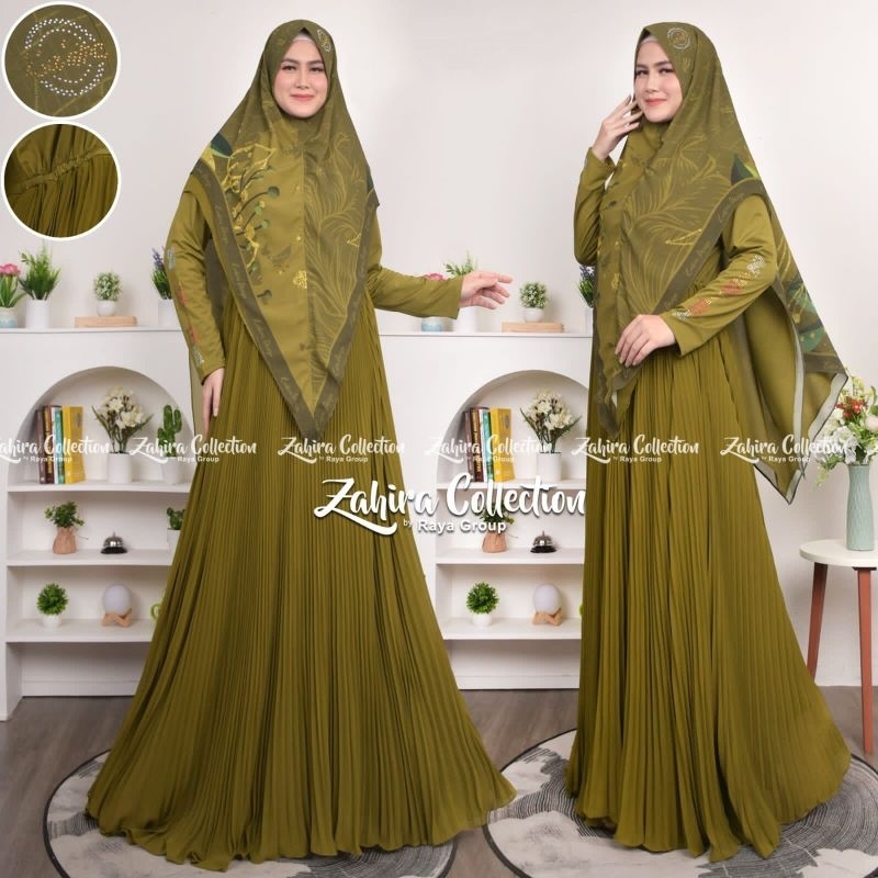 Jual Gamis dress muslim syari prisket set khimar pari motif printing ...