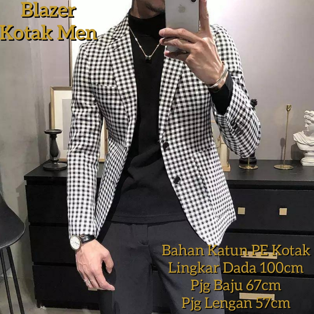 Jual Melly81 Blazer Pria KOTAK MEN Jas Cowok Baju Pakaian Hem Kasual ...