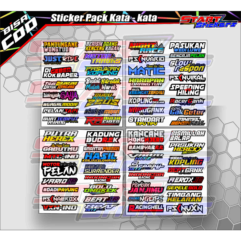 Jual STIKER PACK KATA KATA RACING / STIKER PACK HEREX / STIKER PACK HITZ / STIKER PACK HOLOGRAM ...