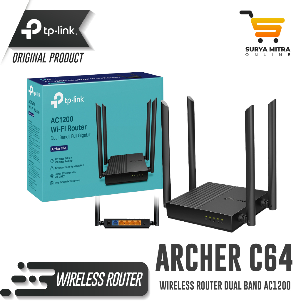 Jual TP-Link Archer C64 AC1200 Dual Band Wireless MU-MIMO WiFi Router ...