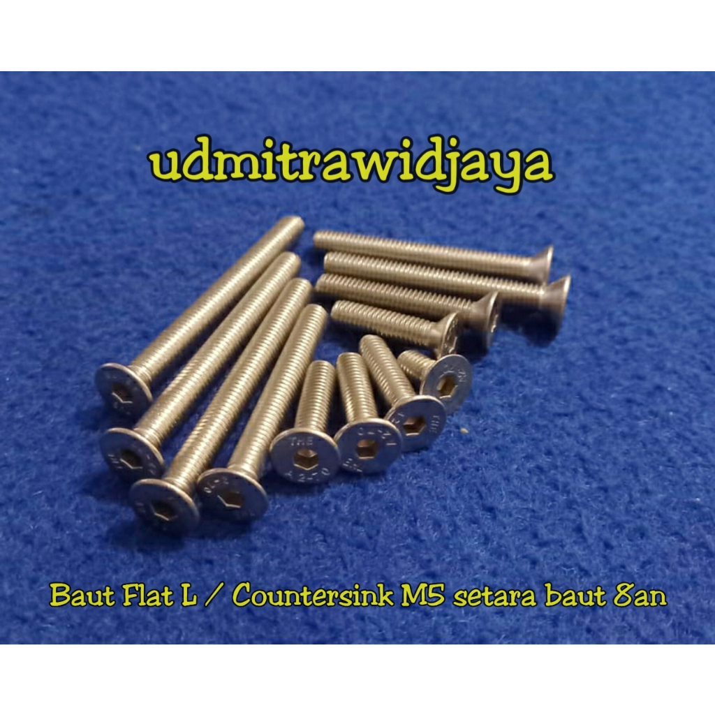 Jual Baut Flat L baut countersink 5x30 tirus verseng L kunci 8/L 3mm panjang 10, 20, 30, 40 ...