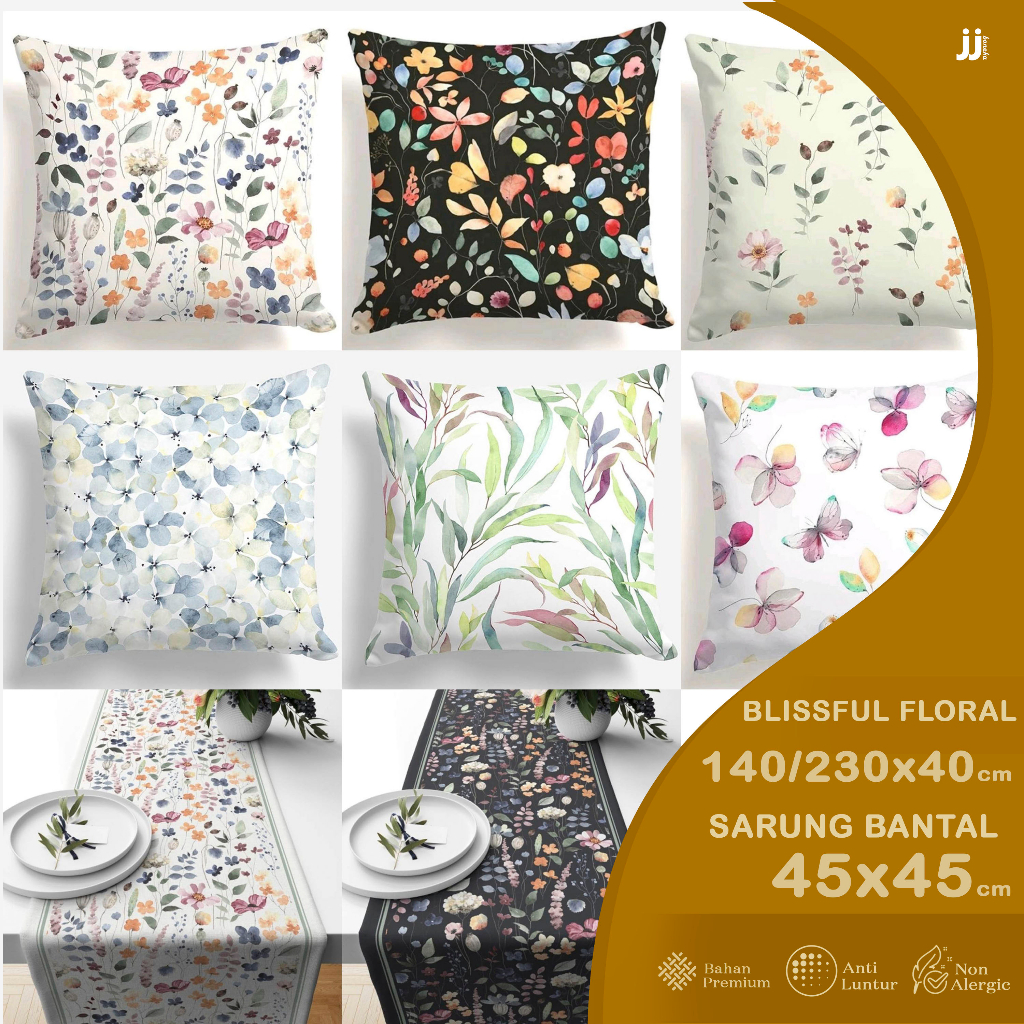 Jual SARUNG BANTAL SOFA PRINT MOTIF BUNGA FLORAL BLISSFUL 45X45 60X60 CM | Shopee Indonesia