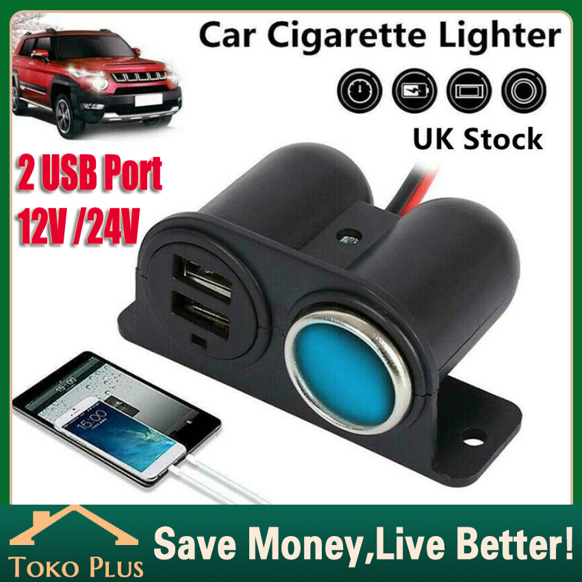 Jual 12-24V Adapter Charger Mobil Fast Charging Dual USB 5V Charger ...