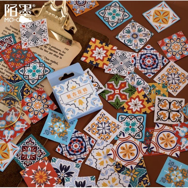 Jual Stiker Scrapbook Sticker Bujo Lucu Retro Tiles Ubin Vintage (46 ...