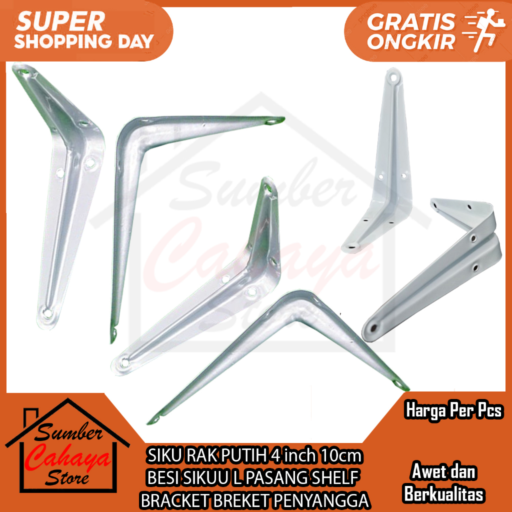 Jual Bracket Siku Rak Besi Buku L Putih Pasang Shelf Breket Penyangga ...
