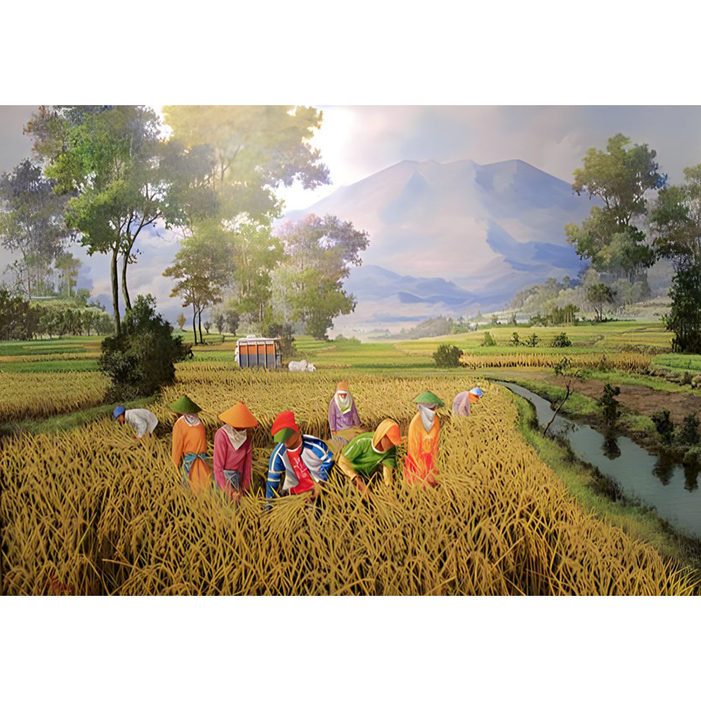 Jual LUKISAN POSTER CETAK PANEN PADI #CODE21-30 UKURAN XTRA JUMBO BIG ...
