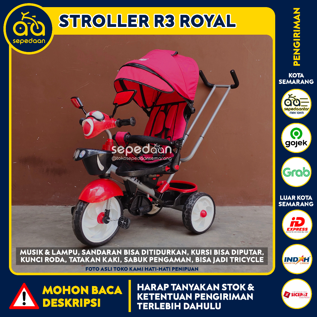 Jual Sepeda Roda Tiga Tricycle Anak ROYAL - Stroller Bike 2 (GOSEND ...