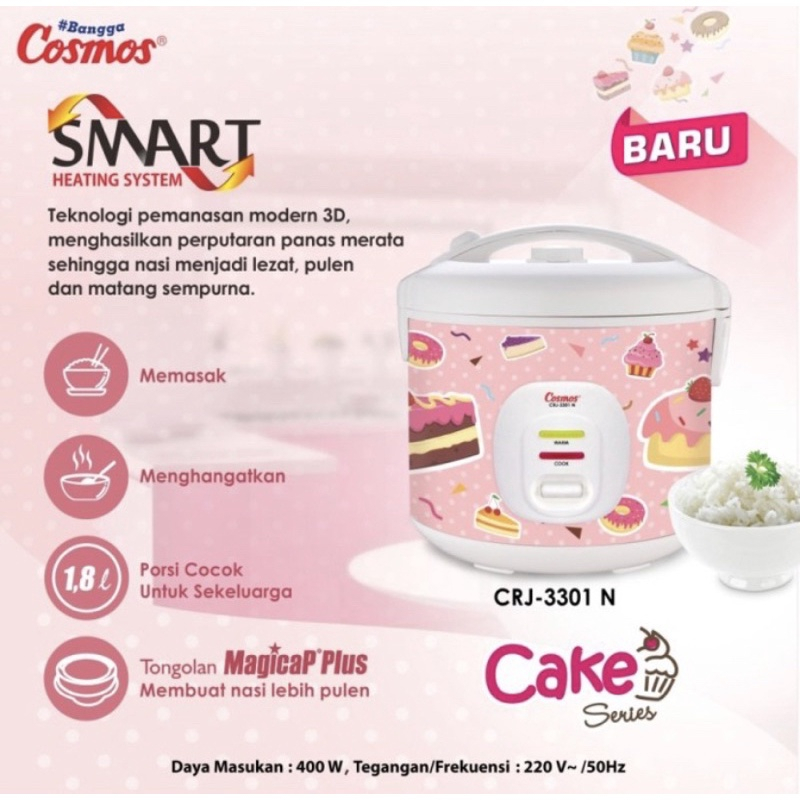 Jual Rice Cooker Magic Com Cosmos CRJ-3301 N / CRJ-3301 NC CAKE SERIES ...