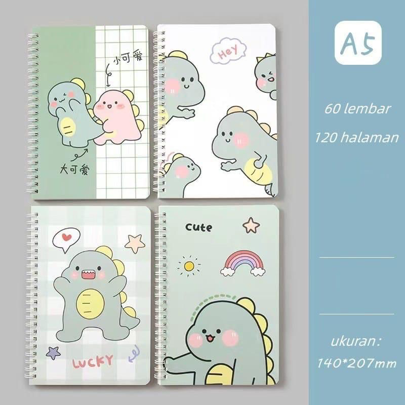 Jual Notes notebook ring A5 motif dinosaurus hijau green dino jurnal ...