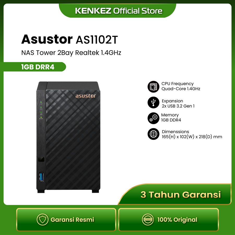 Jual Asustor AS1102TL NAS Tower 2 bay 1.4GHz / 1GB NAS Server Storage ...