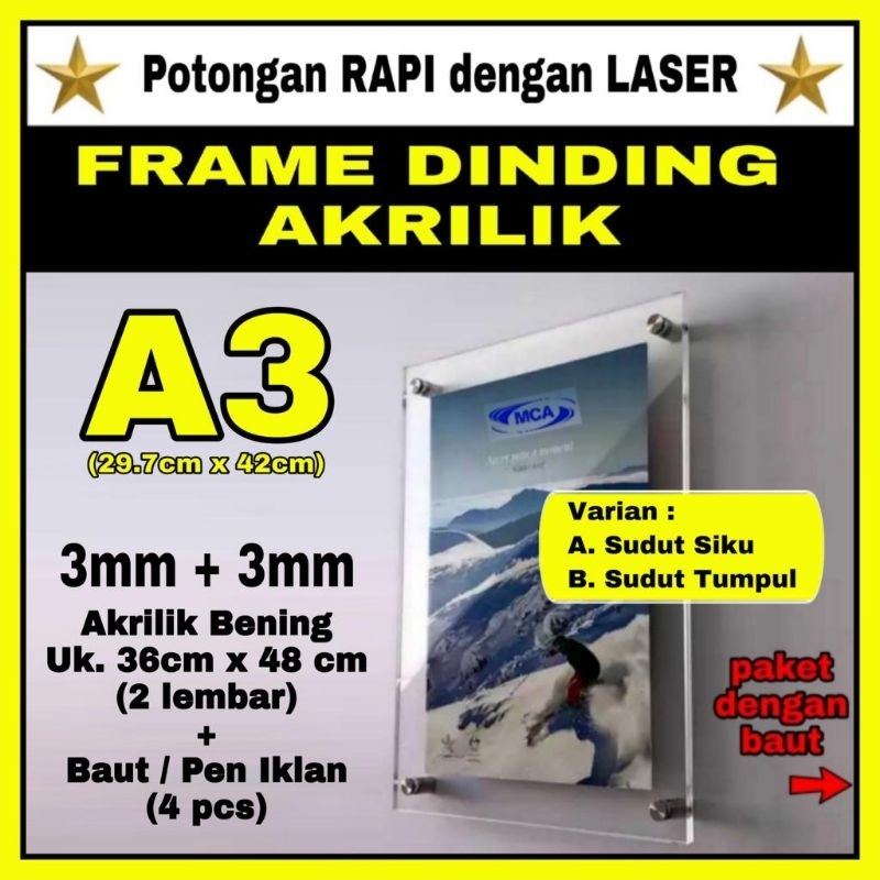 Jual FRAME AKRILIK A3 (3mm+3mm) / Acrylic Frame / Frame Dinding / Frame ...