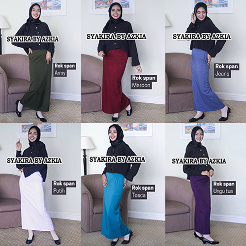 Jual Rok kerja Span Syakira Warna army-maroon-biru jeans-putih-tosca ...