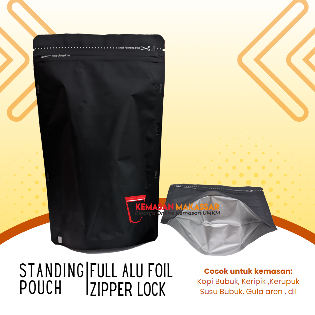 Jual Standing Pouch Full Alu Foil Hitam Doff 500 gr (Isi 100 lembar ...