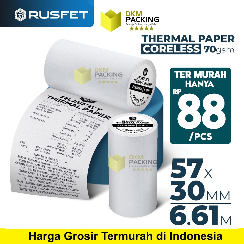 Jual Paper Thermal Kertas Printer 57x30mm CORELESS Thermal Printer ...