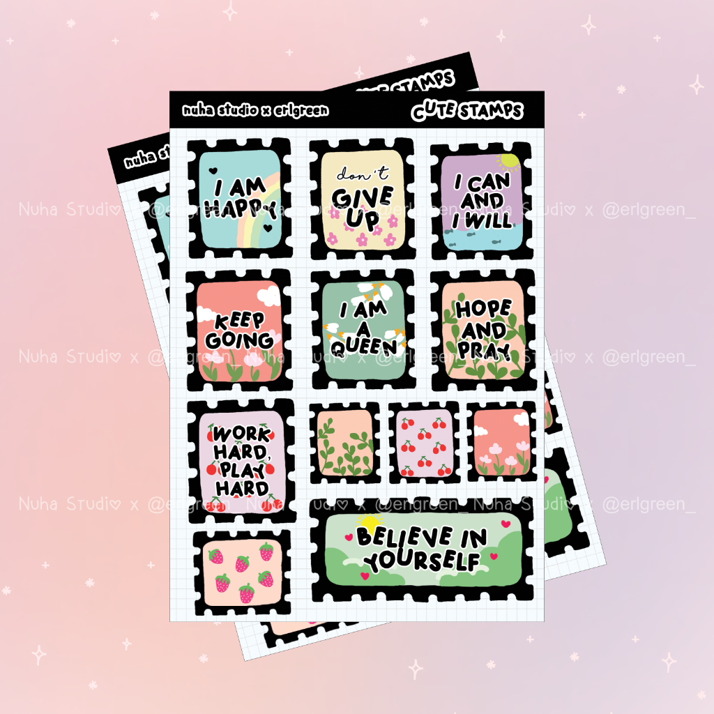 Jual Sticker by erlgreen_ | Cute Stamps Happy Queen Hope Pray Work Hard ...