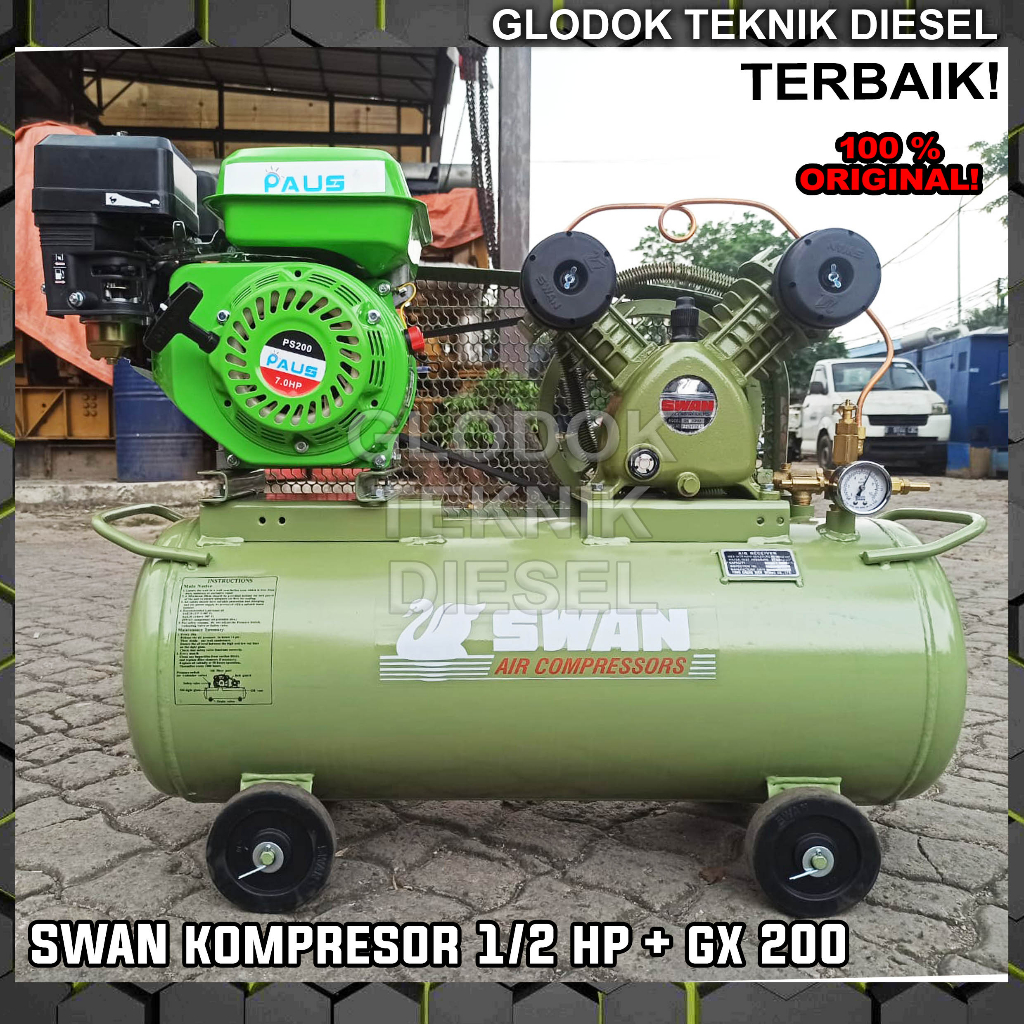 Jual Kompresor Swan 1/2 HP + Penggerak Bensin 0.5 HP Air Compressor 212 ...